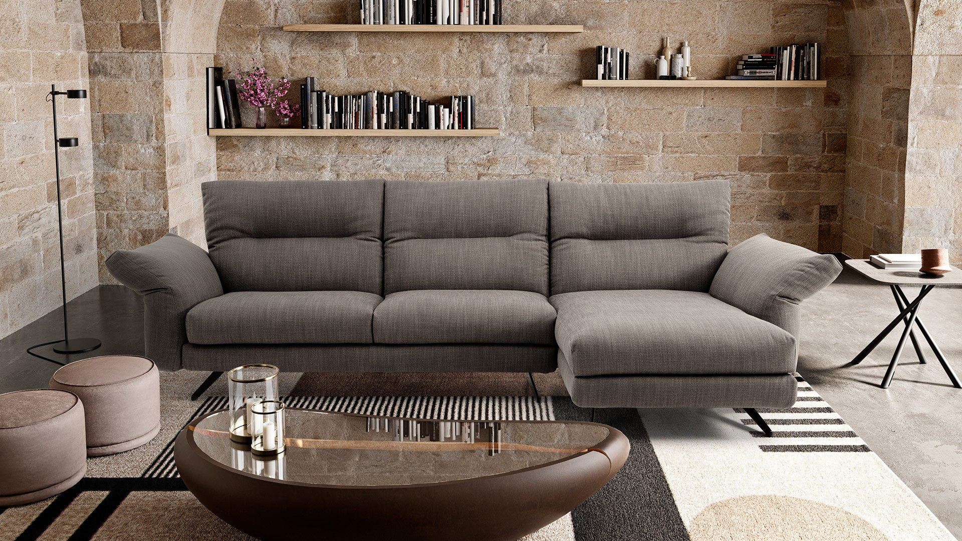 Canapé chaise longue CHELSEA I Avec accoudoirs et têtières articulés