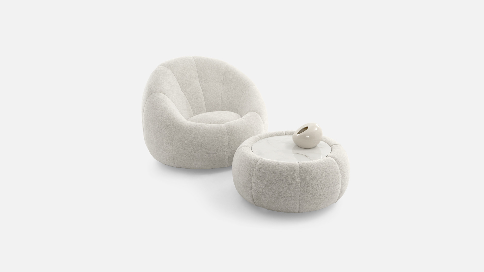 Pouf de salon design, rond avec plateau céramique, Joy