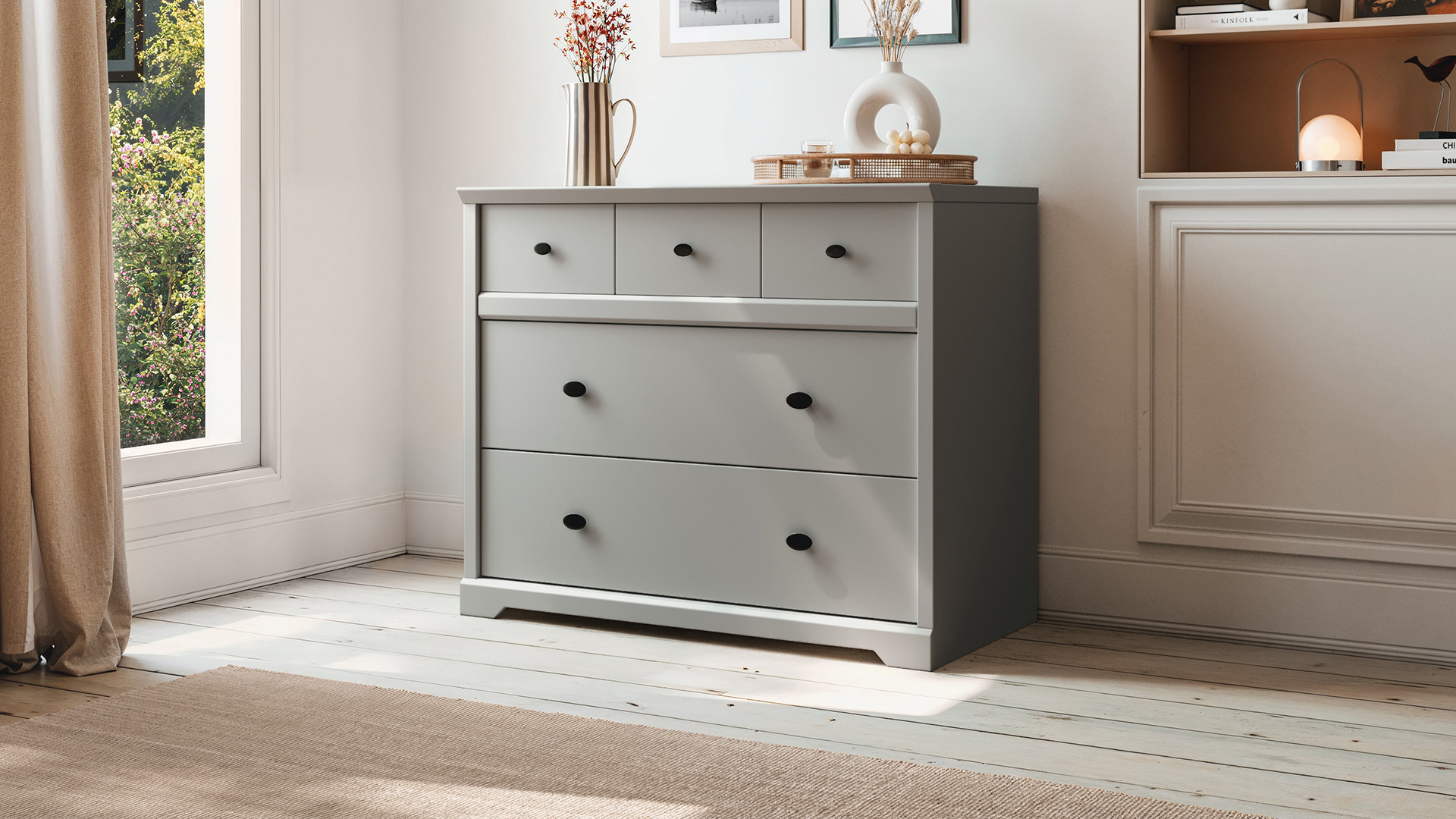 Commode BEAUMONT CELIO | 3 tiroirs en blanc lin ou gris galet